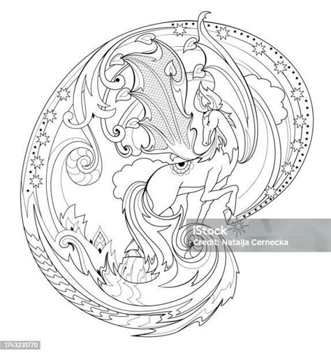 흑백 페이지 색칠하기 책입니다 고대 전설에 나오는 페가수스의 판타지 삽화 동화 나라 말 직물과 문신을 인쇄하십시오 어린이와 성인을 위한 그림과 명상을 위한 워크시트 0명에