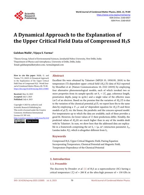 Pdf A Dynamical Approach To The Explanation Of The Upper Critical Field Data Of Compressed H 3 S