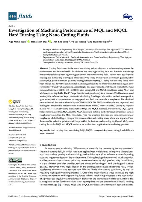 Pdf Investigation Of Machining Performance Of Mql And Mqcl Hard Turning Using Nano Cutting Fluids