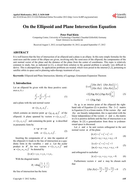 Pdf On The Ellipsoid And Plane Intersection Equation