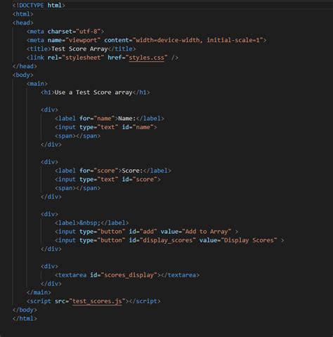 Solved Short 6 2 Display Test Score Arrays In This Exercise Chegg Com