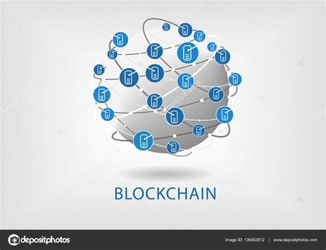 Blockchain Vector Illustration With Connected Globe On Light Grey Background — Stock Vector