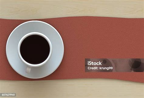 나무 테이블에 빨간 직물3d 렌더링 커피 컵 0명에 대한 스톡 사진 및 기타 이미지 0명 3차원 형태 검은색 Istock