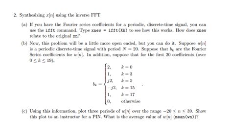 Solved Synthesizing N Using The Inverse FFT A If You Chegg