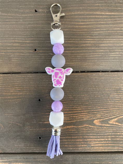 Cow Keychain Cows Keychains Silicone Bead Keychain Bead Keychains
