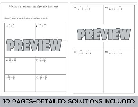 Adding And Subtracting Algebraic Fractions Easy Worksheet With Solutions Teaching Resources