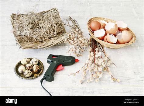How To Make Easter Table Decoration With Egg Shells Spanish Moss And Catkins Step By Step