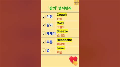 유행하는 감기 영어단어로 알아두세요 매일 5개 한눈에 저절로 암기 Youtube