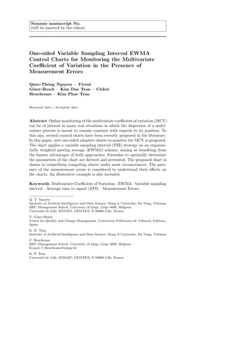 pdf one sided variable sampling interval ewma control charts for