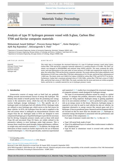 Pdf Analysis Of Type Iv Hydrogen Pressure Vessel With S Glass Carbon Fiber T700 And Kevlar