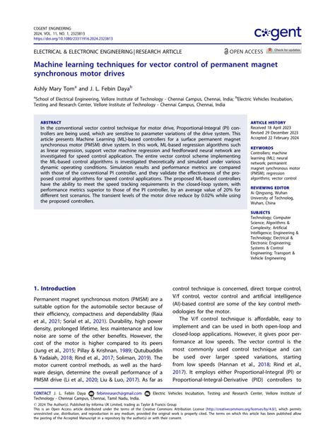 Pdf Machine Learning Techniques For Vector Control Of Permanent
