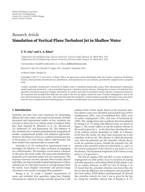 Pdf Simulation Of Vertical Plane Turbulent Jet In Shallow Water