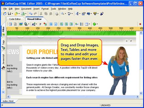 coffeecup html editor is 2 editors in 1 the code editor the visual