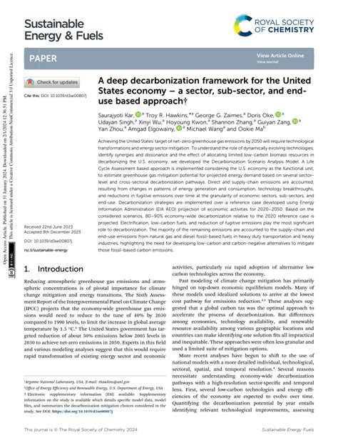 Pdf A Deep Decarbonization Framework For The United States Economy