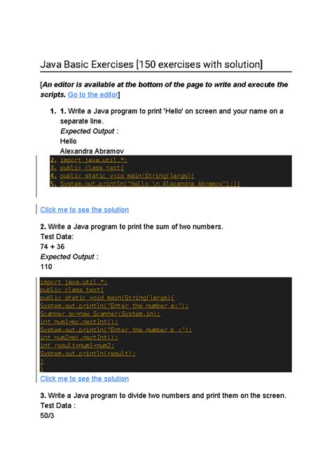 Java Basic Exercises Java Practice Question Java Basic Exercises 150 Exercises With