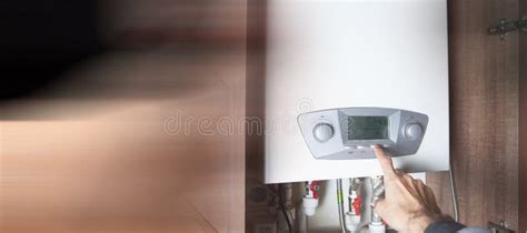 The Man Controls The Heating System Stock Image Image Of Hand Modern 242907815