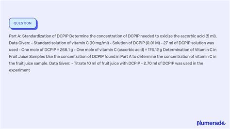Solved Part A Standardization Of Dcpip Determine The Concentration Of