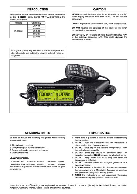 ICOM IC2820H SM Service Manual Download Schematics Eeprom Repair Info For Electronics Experts
