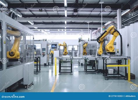 Robotics Factory Where Machines And Robots Work Together To Produce High Tech Products Stock