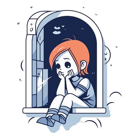 白い背景に孤立した窓の悲しい少年 プレミアムベクター 白い背景に孤立した窓の悲しい少年 プレミアムベクター