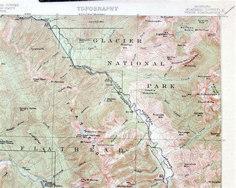 Antique Topographic Map Of Glacier National Park Flathead County