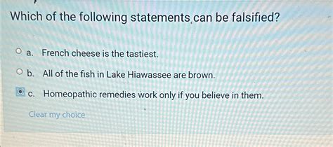 Solved Which Of The Following Statements Can Be Falsifieda