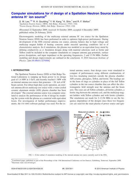 Pdf Computer Simulations For Rf Design Of A Spallation Neutron Source External Antenna H Ion