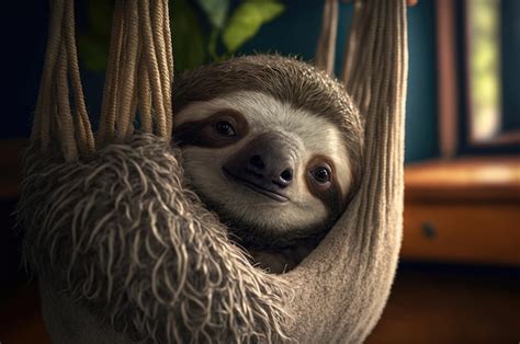 Premium Ai Image Cute Sloth Resting