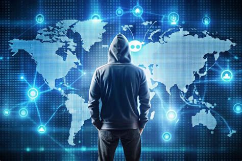 Hacker Standing And Prepare To Attack With Cyber Crime Icons On World