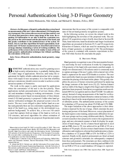 Pdf Personal Authentication Using 3 D Finger Geometry
