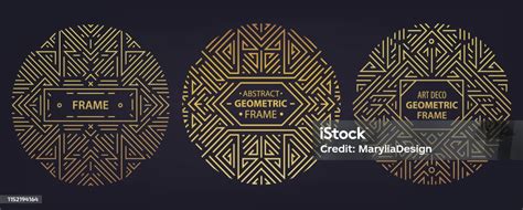 아트 데코 프레임 가장자리 고급 제품에 대 한 추상적인 기하학적 디자인 서식 파일의 벡터 집합입니다 선형 장식 작곡 빈티지 패키징 브랜딩 데코레이션에 사용 원형에 대한 스톡
