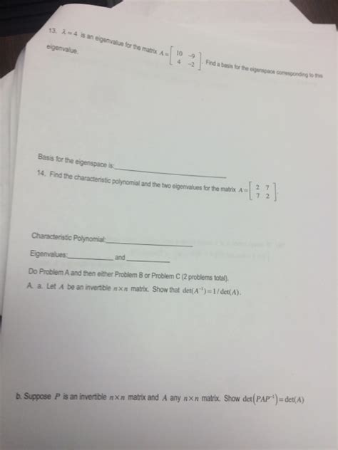 Solved Lambda 4 Is An Eigenvalue For The Matrix A 10 9