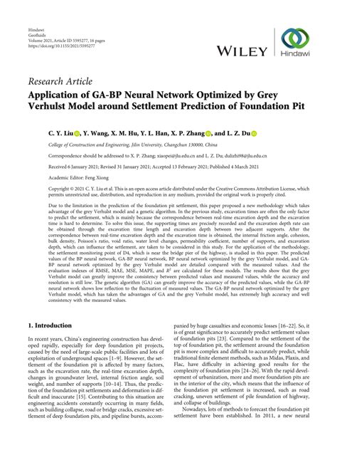 Pdf Application Of Ga Bp Neural Network Optimized By Grey Verhulst Model Around Settlement