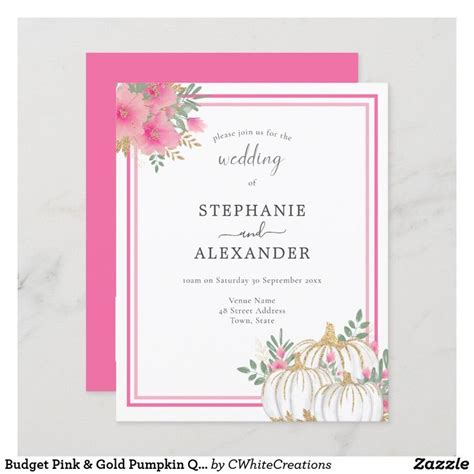 Budget Pink And Gold Pumpkin Qr Code Wedding Invite
