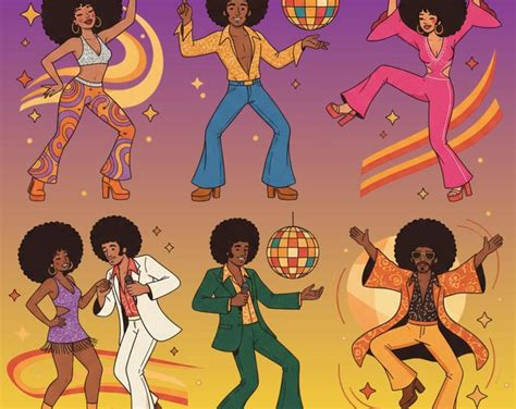 70s Disco Dancers Clip Art Retro Party Png Jpeg Digital Download