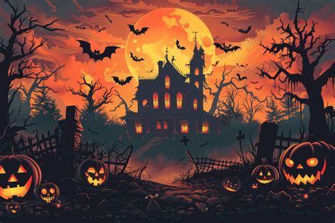 full moon creepy house halloween backdrop brp8 342