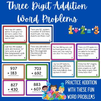 Addition Three Digit Word Problems Task Cards By Bilingual Teaching Made Easy