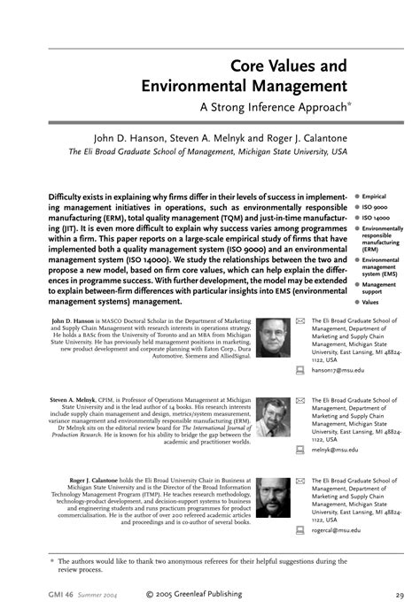 Pdf Core Values And Environmental Management A Strong Inference Approach