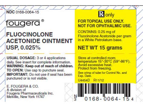 Fluocinolone Acetonide Ointment 0 025 60 G Fougera Rx Ingredients