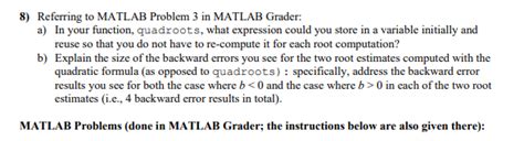 Solved 8 Referring To Matlab Problem 3 In Matlab Grader A
