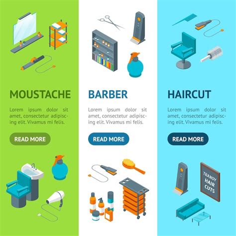 Premium Vector Barber Shop Banner Vecrtical Set Isometric View Include Of Scissors Brush