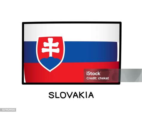 슬로바키아의 국기 슬로바키아 국기의 다채로운 상징 흰색 파란색 및 빨간색 손으로 그린 브러시 스트로크 검은 색 윤곽선 0명에 대한 스톡 벡터 아트 및 기타 이미지 Istock
