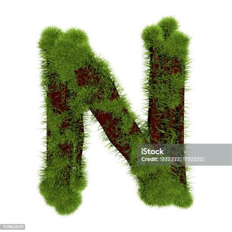 잔디 문자 N 흰색 배경에 격리 기호는 녹색 잔디를 덮었다 에코 레터 3d 일러스트레이션 0명에 대한 스톡 사진 및 기타 이미지