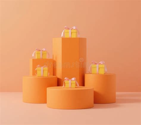 Arrangement Of T Boxes On Peach Colored Geometric Platforms Stock
