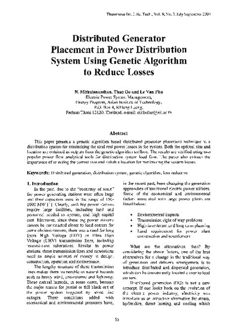 Pdf Distributed Generator Placement In Power Distribution System