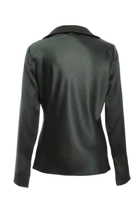 Dark Green Satin Tie Front Top Quiz Clothing