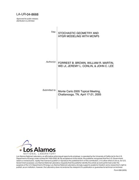 Pdf Stochastic Geometry And Htgr Modeling With Mcnp5