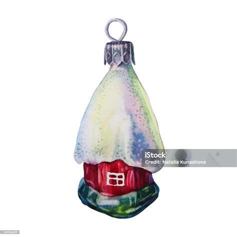 수채화 레드 그린 화이트 빛나는 크리스마스 장식 공 달콤한 집 흰색 배경에 고립 새해 파티 축하 스티커 포장 스케치북을 위한 창의적인 손 그린 장난감 클립아트 12월에 대한