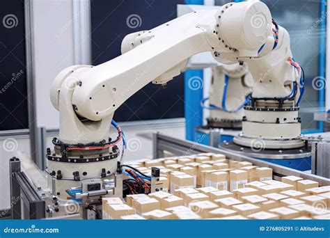 Packaging And Sorting Robots Busy At Work In Factory Packaging Products Stock Illustration