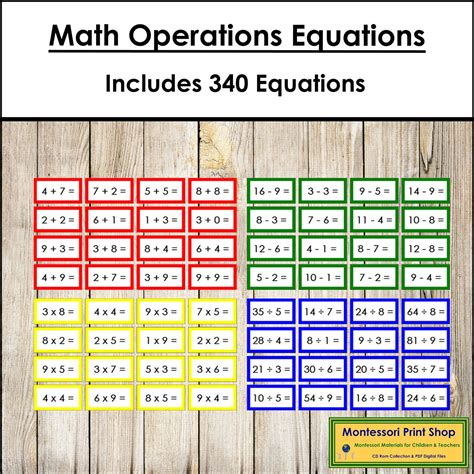Math Operations Equation Slips Bundle Montessori Color Code Printable